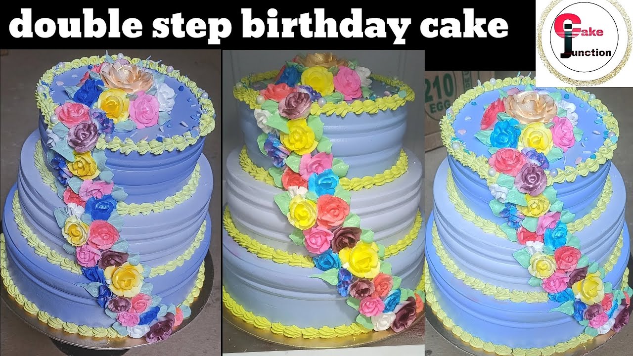 double step birthday cake //// by cake junction bakery! - YouTube