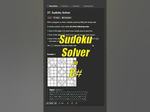 Sudoku solver | Recursion | Leetcode hard problem #leetcode #recursion #csharp #edit - YouTube