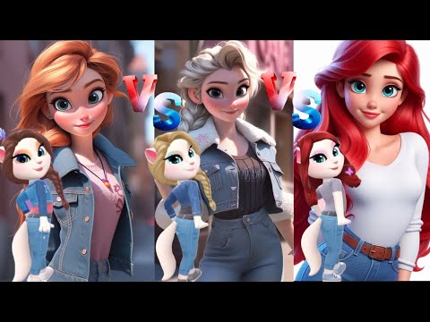 Ariel vs Elsa Anna Frozen vs My talking Angela2 💞 they changed their ...