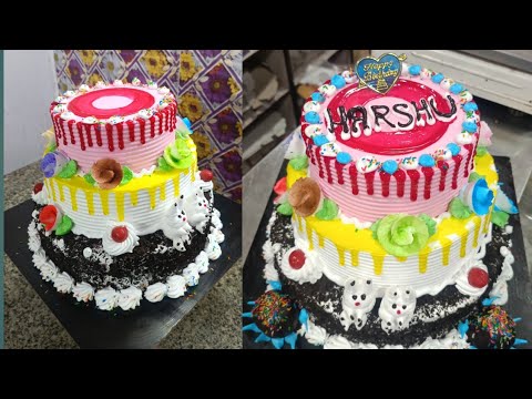 3step cake decorating | strawberrycake, pineapplecake, blackforestcake ...