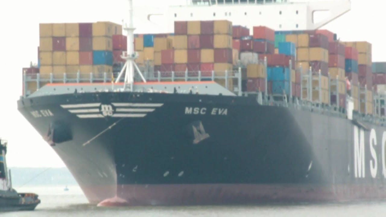 Huge containership MSC EVA arriving in the port of Antwerp (HD1080p ...