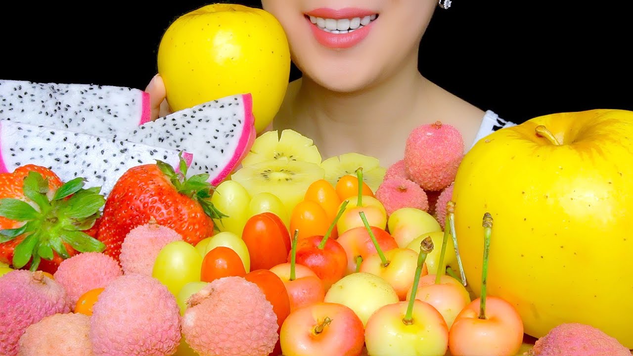 FRUIT ASMR: ASMR FRUIT PLATTER (CHERRIES, STRAWBERRIES, DRAGON FRUIT ...