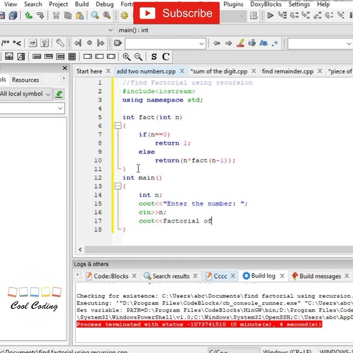 Find Factorial Using Recursion | C++ Program | Cool Coding | - YouTube