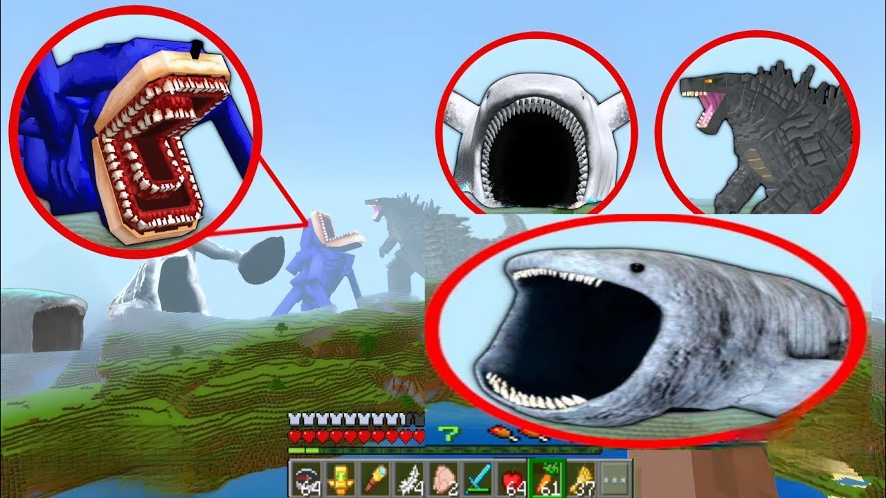 shin sonic vs sea eater vs bloop vs godzilla in minecraft - YouTube