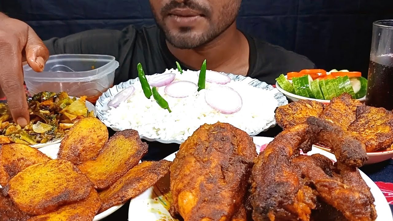 VERY VERY SPICY CHICKEN FRY KOROLA VAJI ALO VAJI KUMRA VAJI SALAD RICE ...