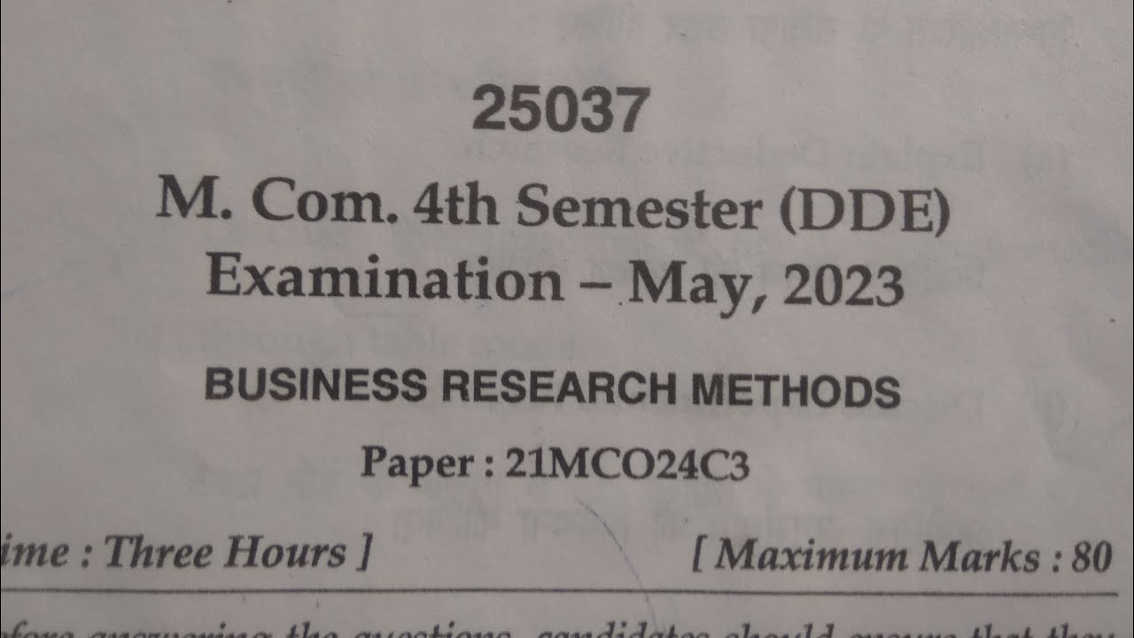 Mcom 4th Sem Business Research Methods Question Paper | Business ...
