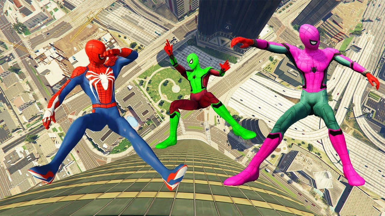 Rainbow Spiderman Team Falling Off Highest Buildings (Funny moments ...