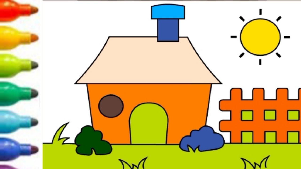 House Drawing, Coloring and painting for kids and toddlers | House ...