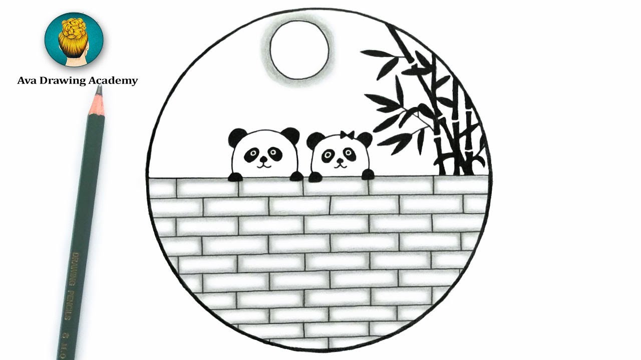 Panda Drawing in Circle | drawing panda on wall | Easy Circle Scenery ...