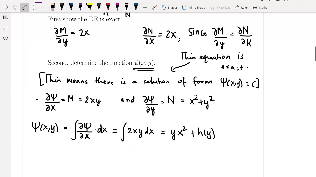 Section 2.6 Exact Differential Equation: MATH 260 - YouTube