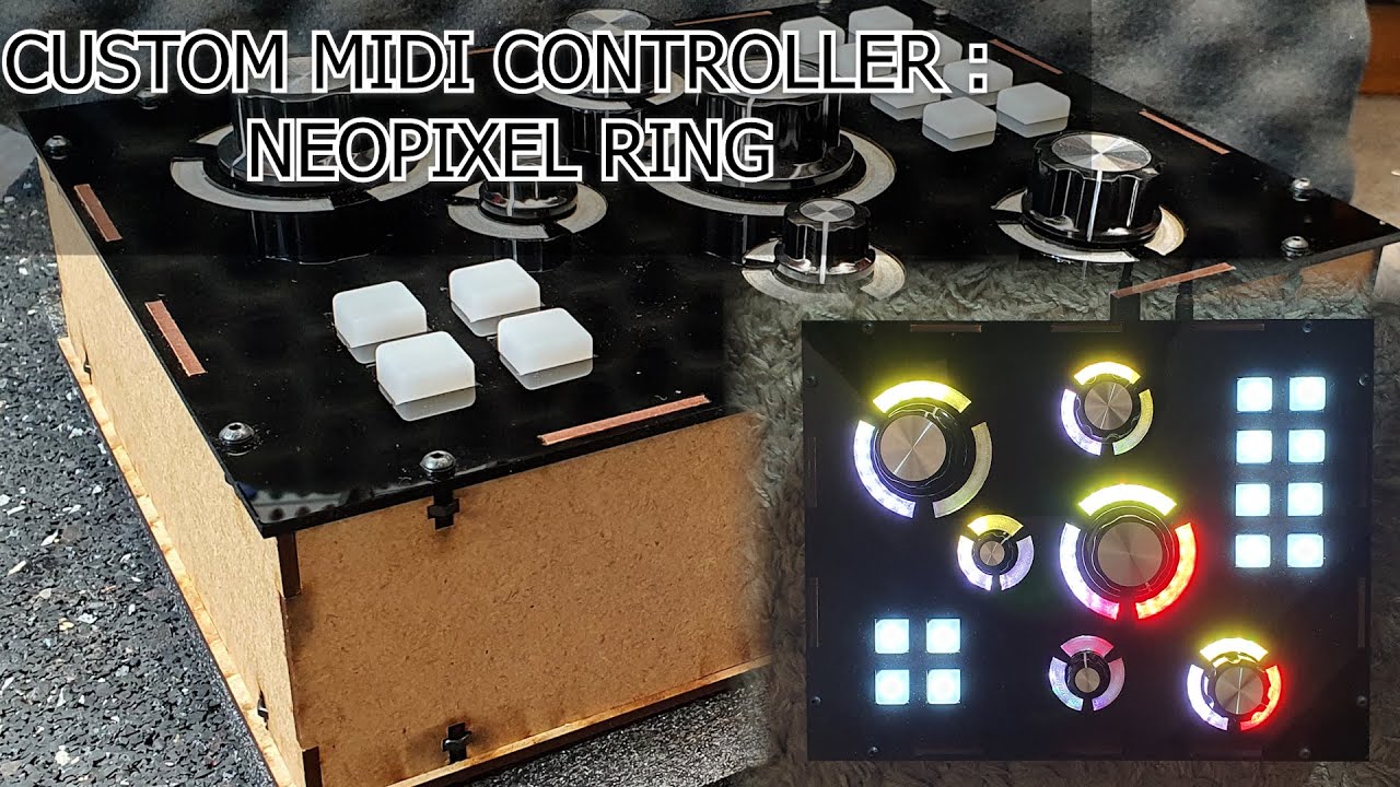 CUSTOM DIY MIDI CONTROLLER WOOD BOX LASER CUT = LED RING NEOPIXEL ...