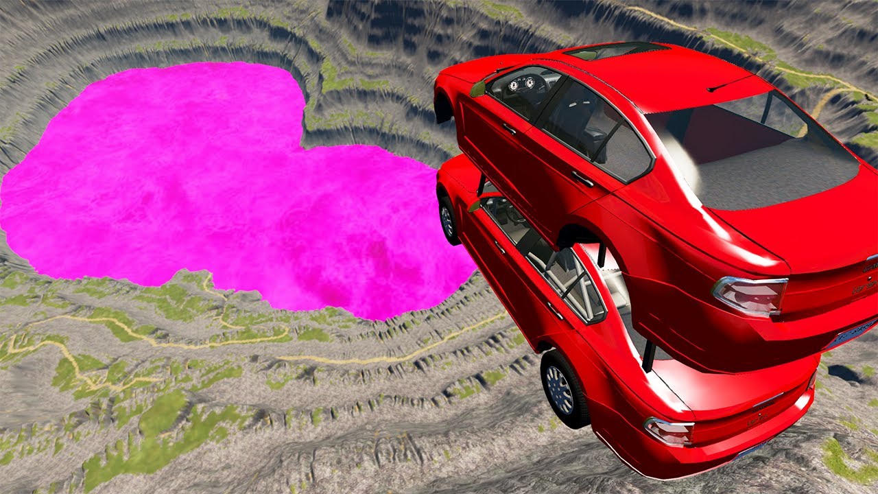 Leap Of Death Car Jumping Into PINK VOID LAVA Pit - BeamNG.Drive - YouTube