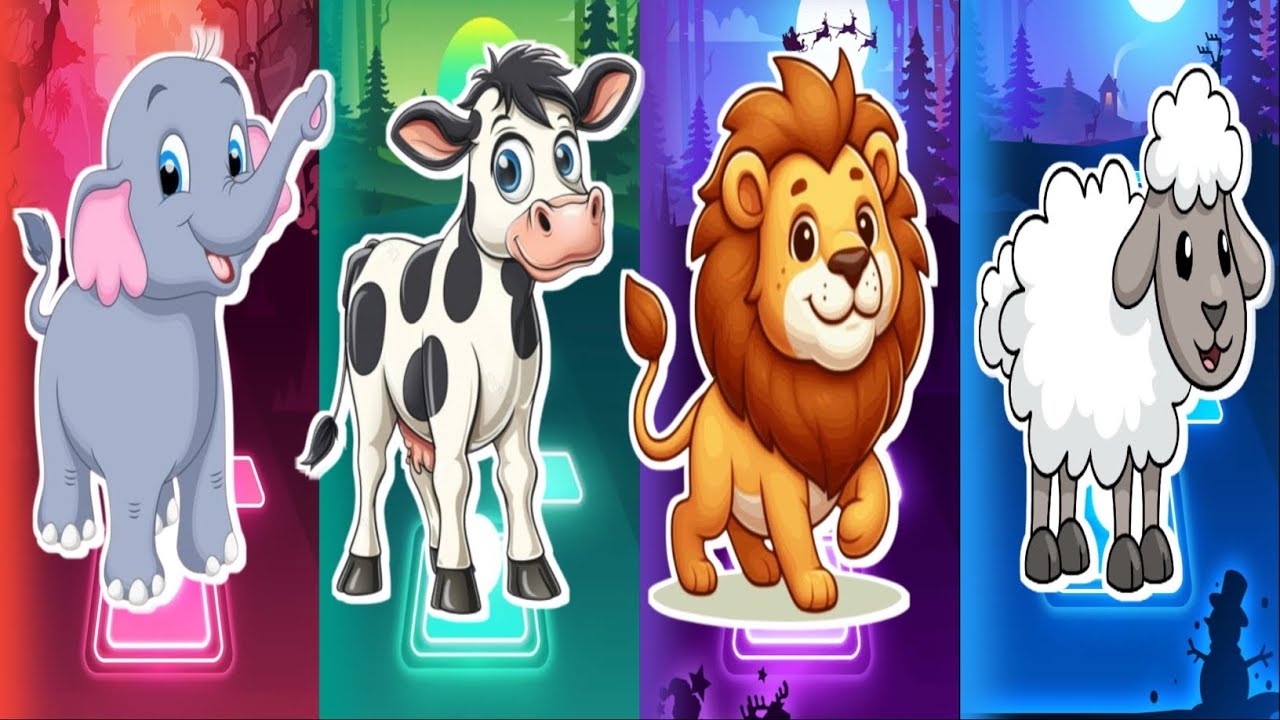 🎶🎶Elephant🐘 vs White Cow🐄 vs Lion King🦁 vs Sheep🐑 || Tiles Hop🎶🎶 # ...