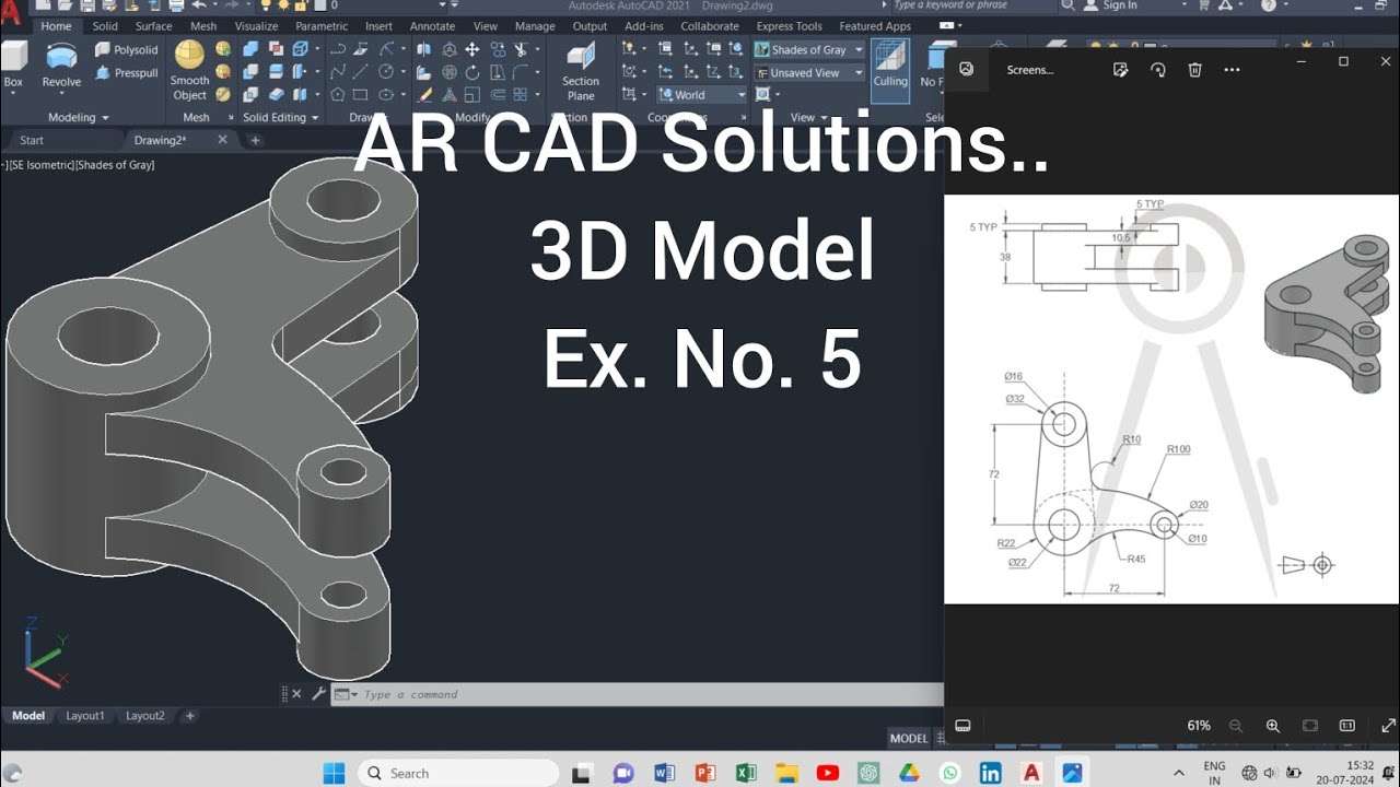 AutoCAD 3D Mechanical Modelling ( Ex. No. 5 ) || Channel Ex. No. 57 ...