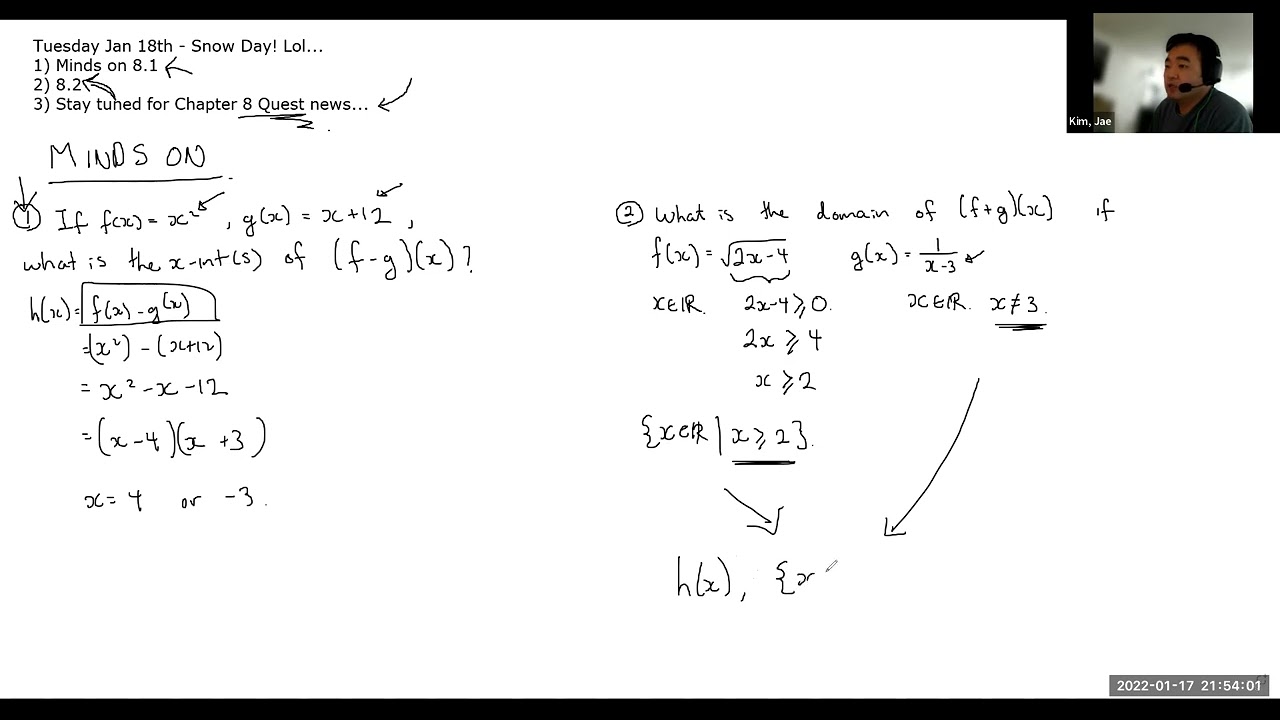 8.2 Product and Quotient of Functions; Notation, Domain + Minds on Qs ...