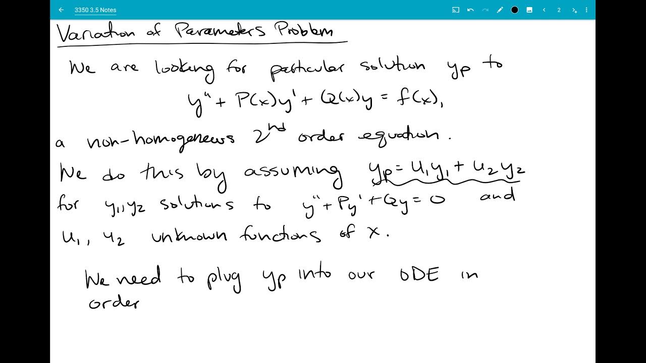 3.5: Variation of Parameters 1 - derivation - YouTube