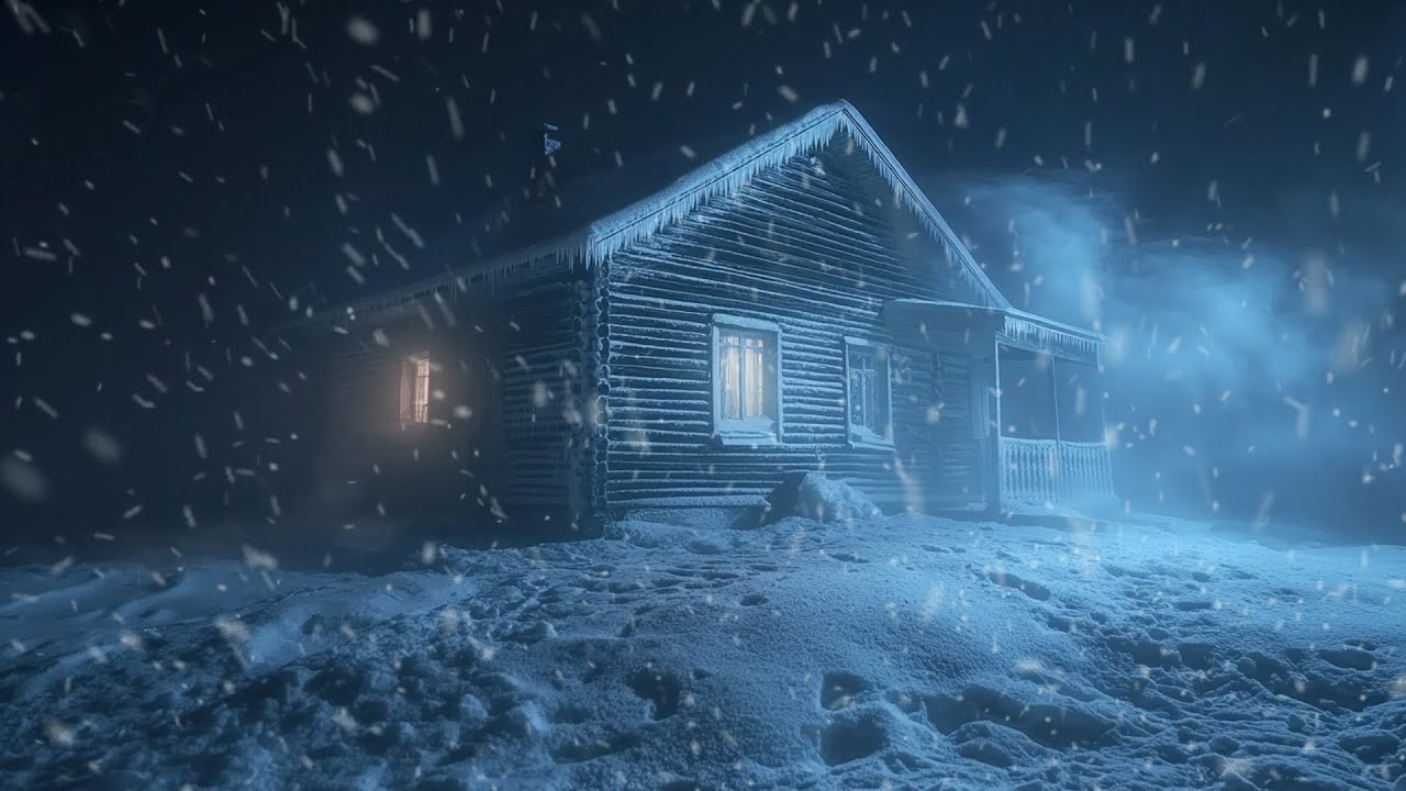 Snowstorm Ambience at a Frozen Log Cabin | Howling Wind & Blowing Snow ...