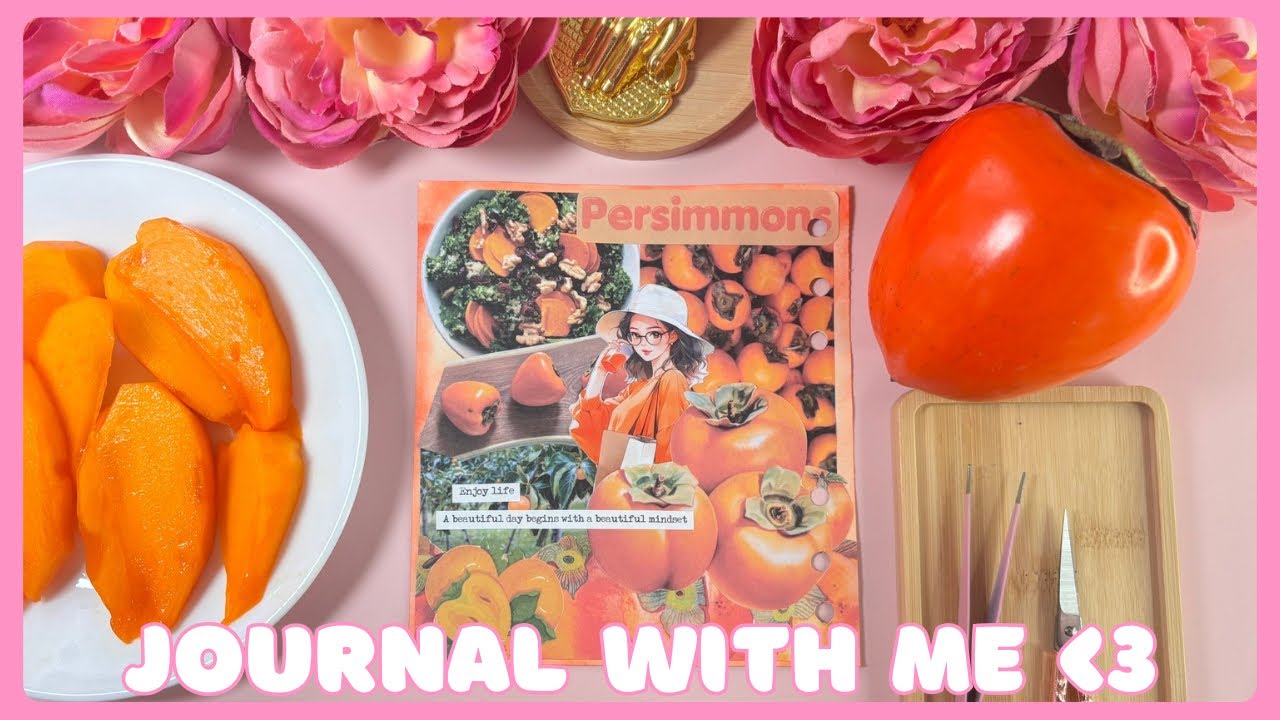ASMR JOURNALING//FRUIT THEME//PERSIMMONS🧡 #asmr #journal #stationery # ...