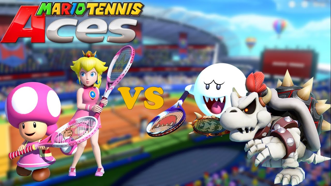 Mario Tennis Aces - Toadette and Peach vs Dry Bowser and Boo - Marina ...