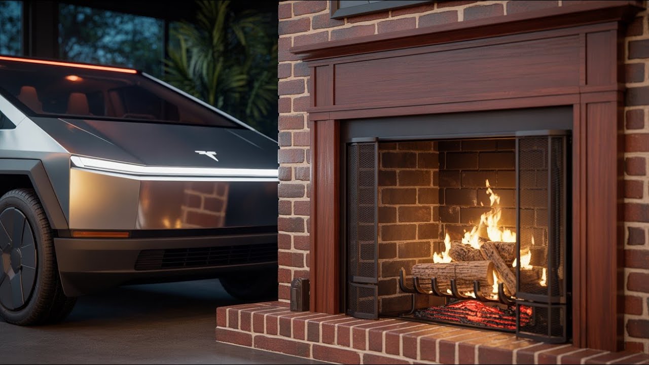 ASMR Cozy Fireplace 4k with Tesla Cybertruck Glow No Talking Relaxation ...