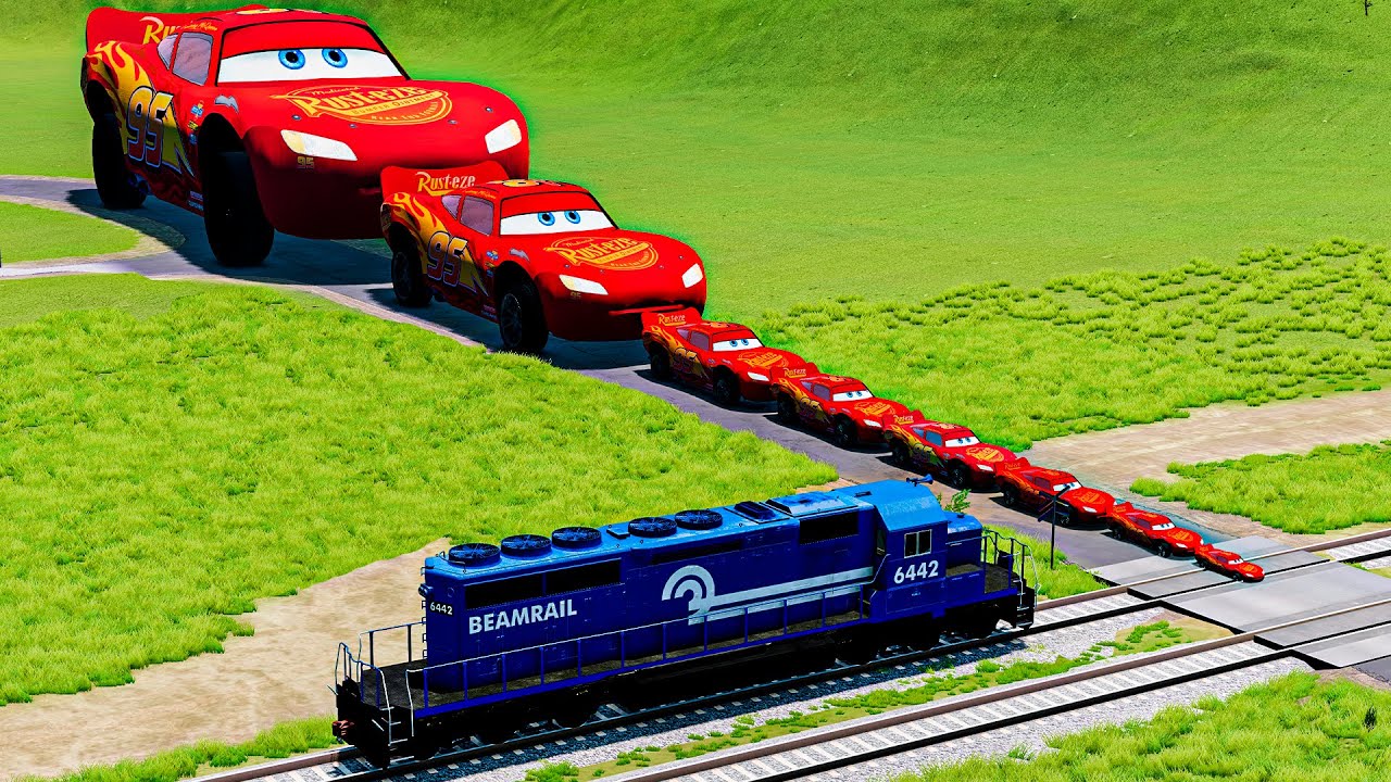Big & Small Lightning McQueen vs Train - BeamNG.drive - YouTube
