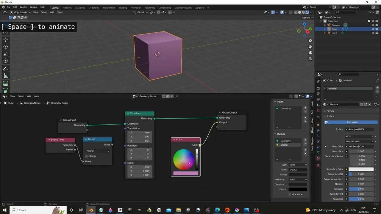 Blender 3d Tutorial - Geometry Nodes, How to Animate Color, Transform and make Cycle Animation ...