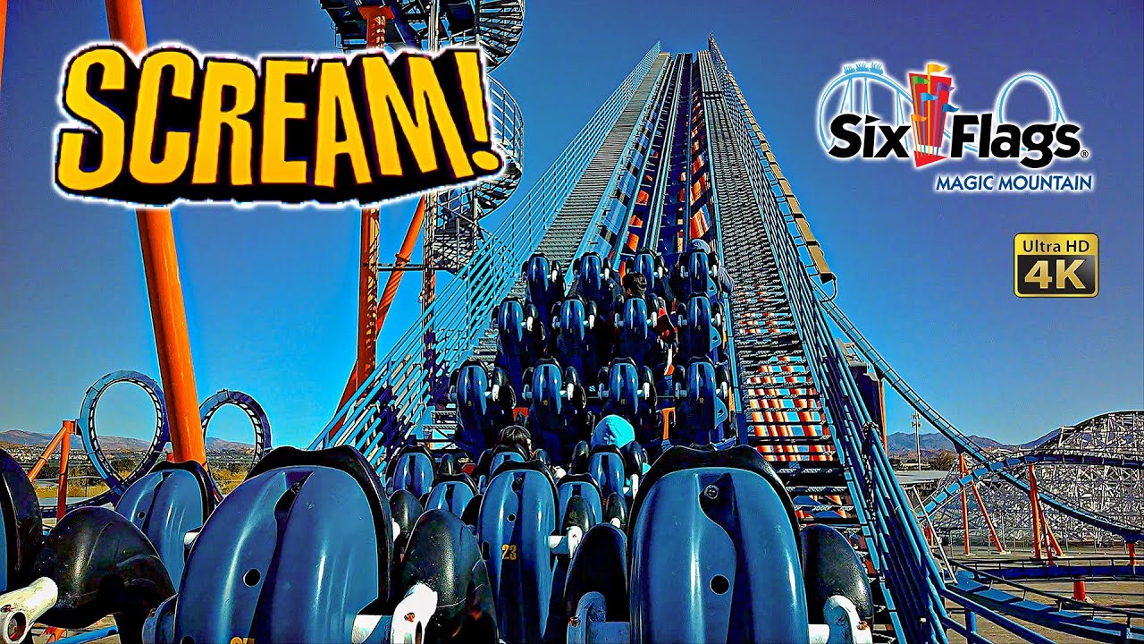 2025 Scream Floorless Roller Coaster On Ride Back Row 4K POV Six Flags ...