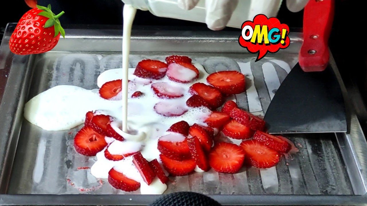 🔥NEW ASMR😲ODDLY SATISFYING STRAWBERRY ICE CREAM ROLLS आइसक्रीम रोल ...