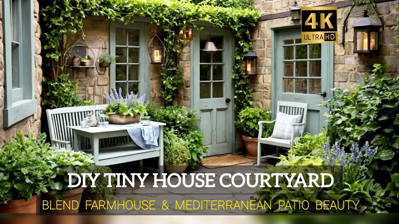 DIY Tiny House Courtyard Makeover 🏡 Blend Farmhouse & Mediterranean ...