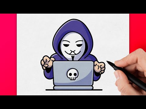 How to Draw a Cute Hacker Operating Laptop