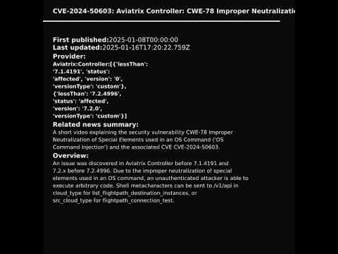 Aviatrix Controller: CWE-78 Improper Neutralization of Special Elements...(CVE-2024-50603) # ...