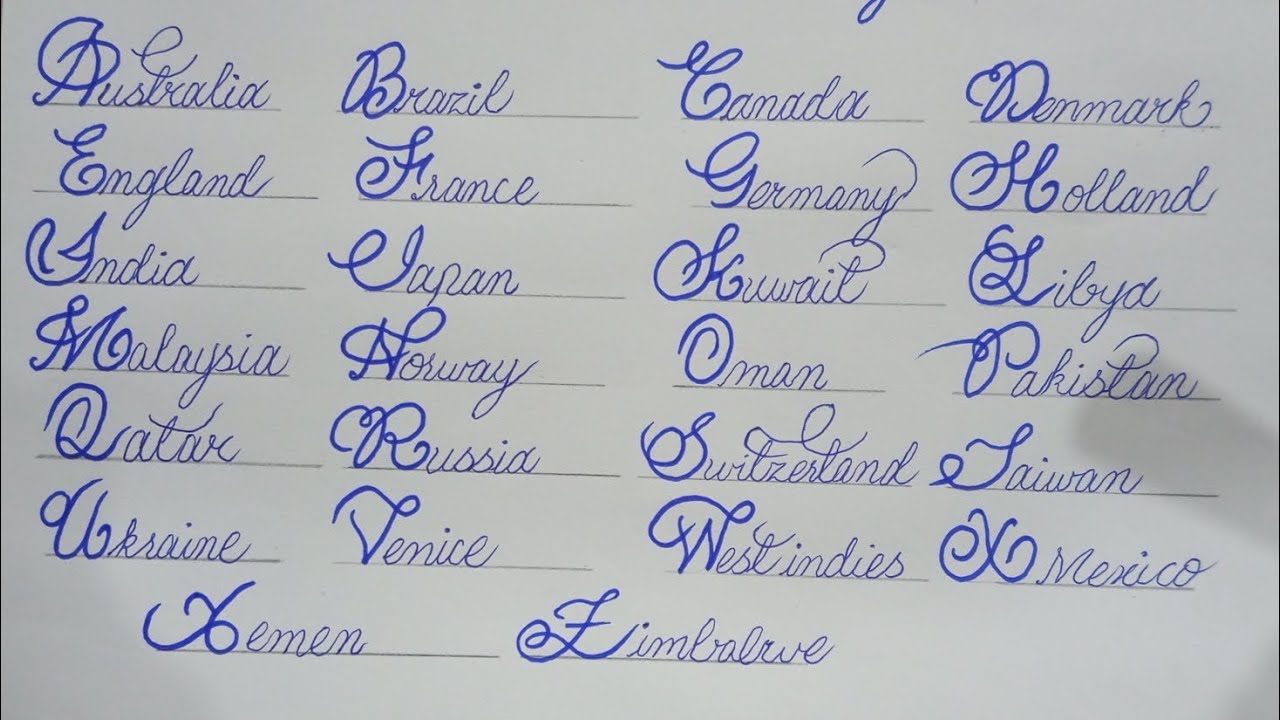 How to write Alphabetically cursive writing||Country's name # ...
