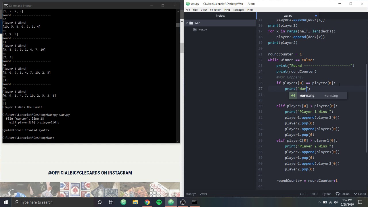 Building the Card Game "War" in Python Part 2 - YouTube