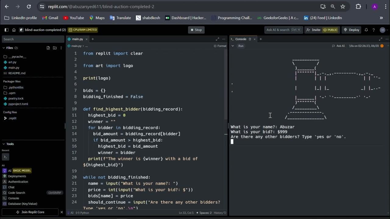 Blind Auction Program in Python - YouTube