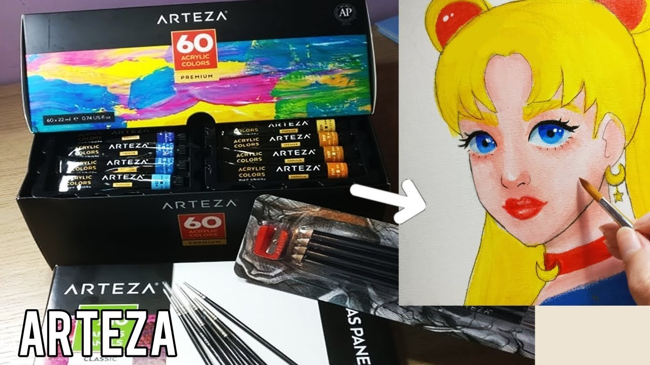 ARTEZA Art Supplies Review! + Acrylic Speedpaint! |Sailor Moon| Ita ...