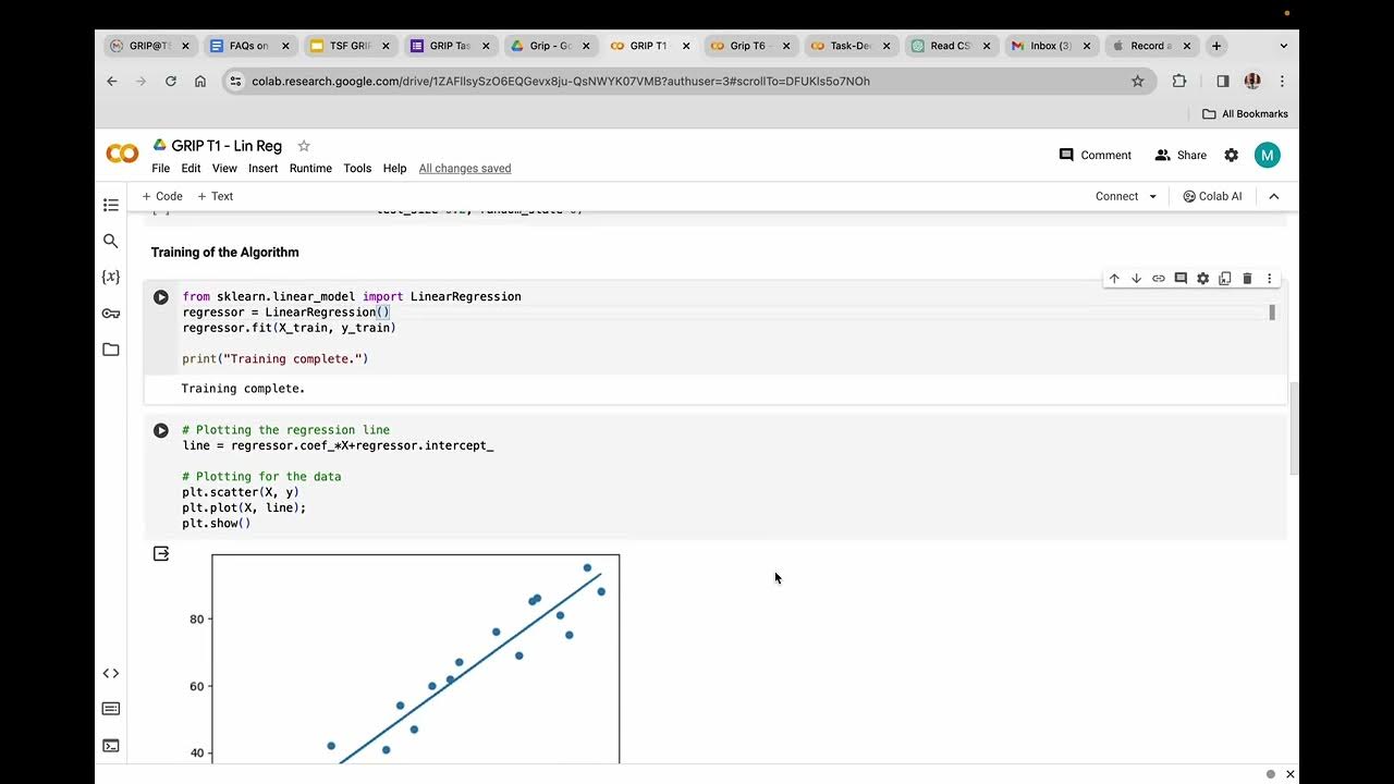 GRIP T1 - Creating simple Linear Regression ML Model using Python in Google Colab - YouTube
