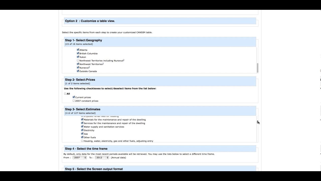 Statscanada Cansim Info Filtering Youtube