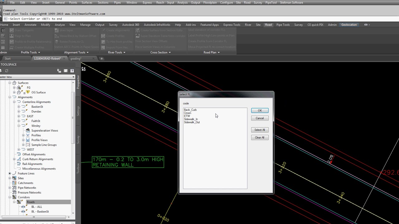add surface label from corridor FeatureLine - YouTube