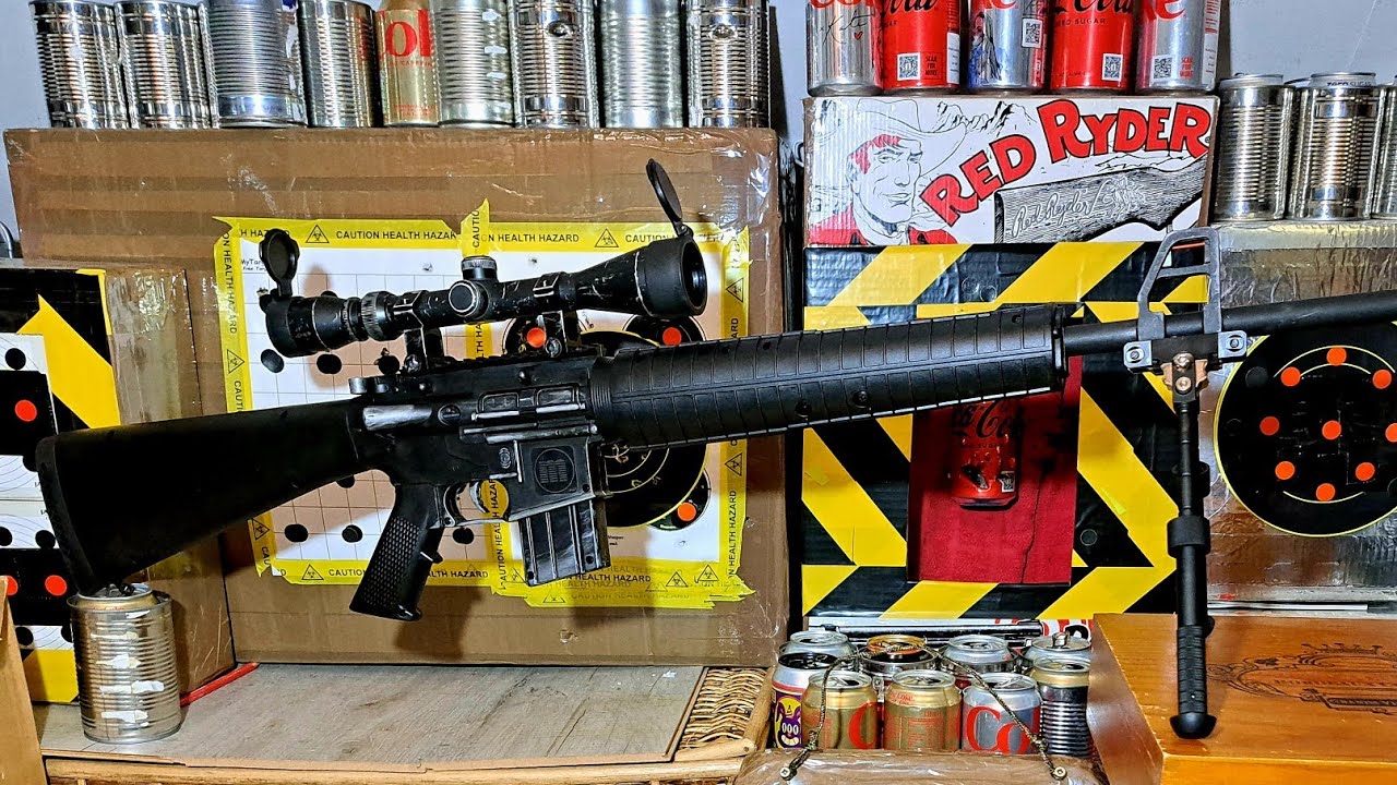 Modded Milbro SYNM16 M16 .22 break barrel air rifle v Crosman MTR77NP ...