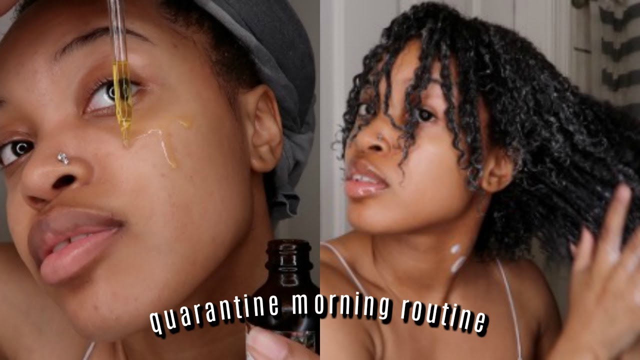 QUARANTINE MORNING ROUTINE | Easy Natural Hair Style (3C), Skincare ...