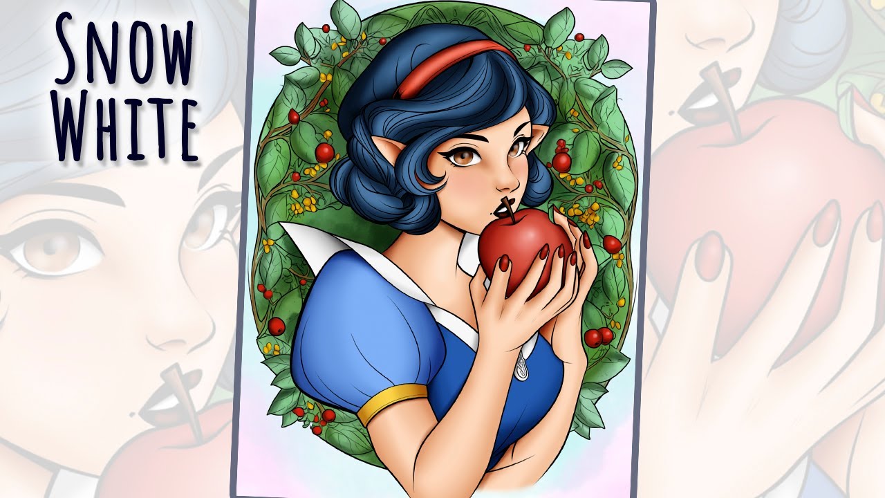 Coloring Gorgeous Elf Snow White Drawing in Krita - YouTube