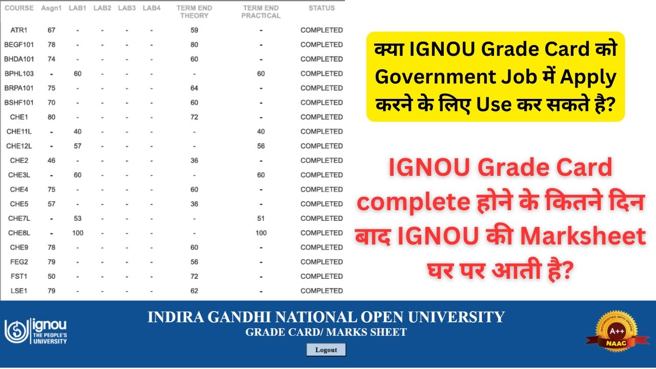IGNOU Grade Card | IGNOU Grade Card complete होने के कितने दिन बाद ...