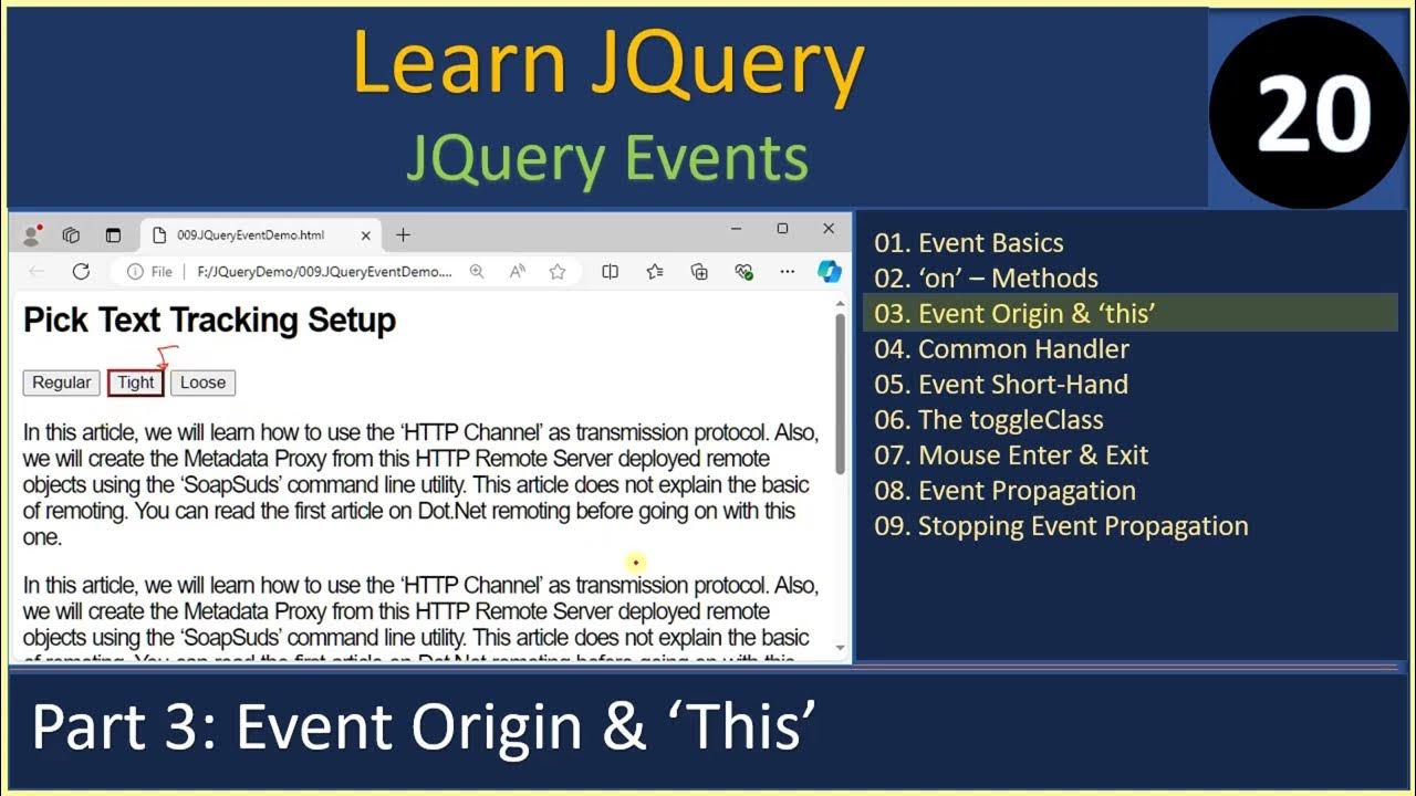Events | Part 3 - Event Origin & ‘This’ | JQuery Tutorials #20 - YouTube