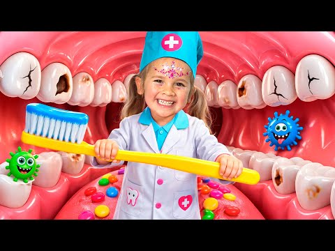 Learn Healthy Teeth Habits - Dentist Visit, Brushing & Braces Care with Maya, Mary & Mia