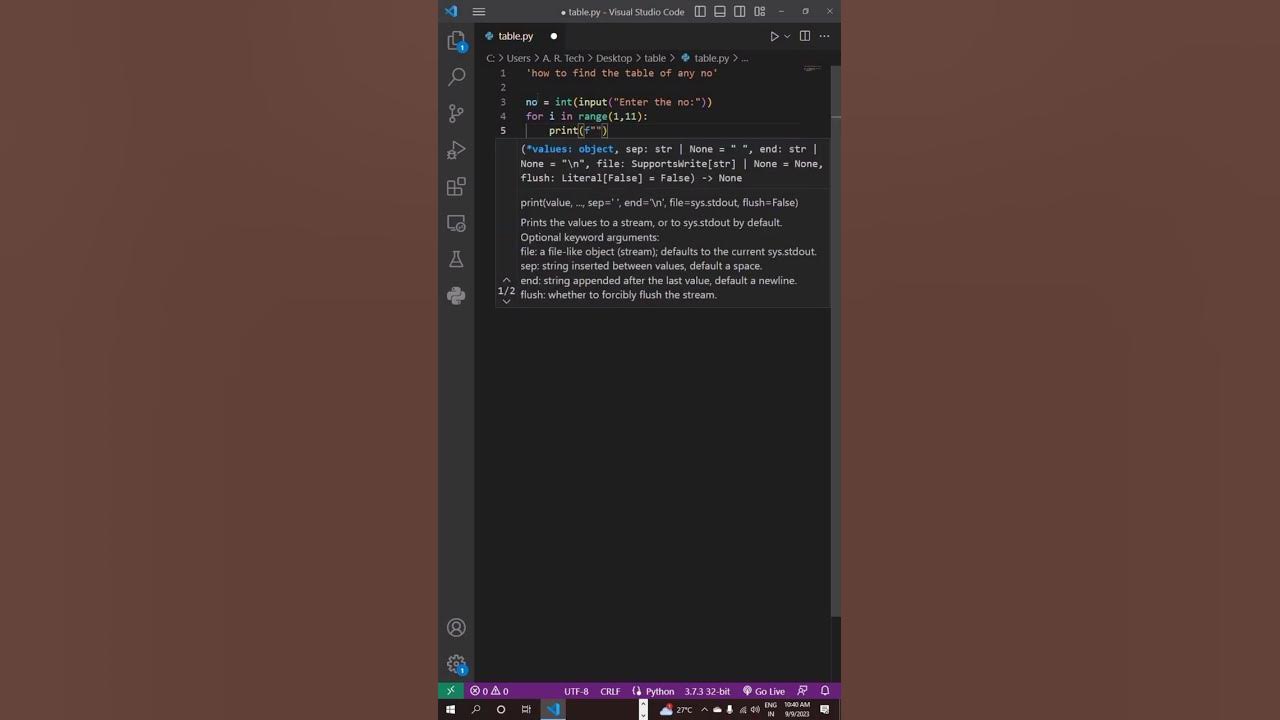 how to write a pythone code to print table of any no #tech - YouTube