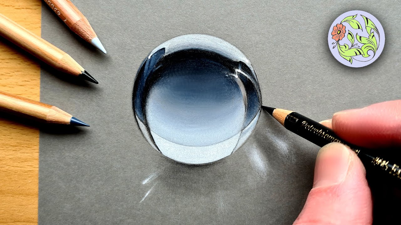 Drawing a realistic Crystal Sphere (Glass Ball) - Step by Step - YouTube