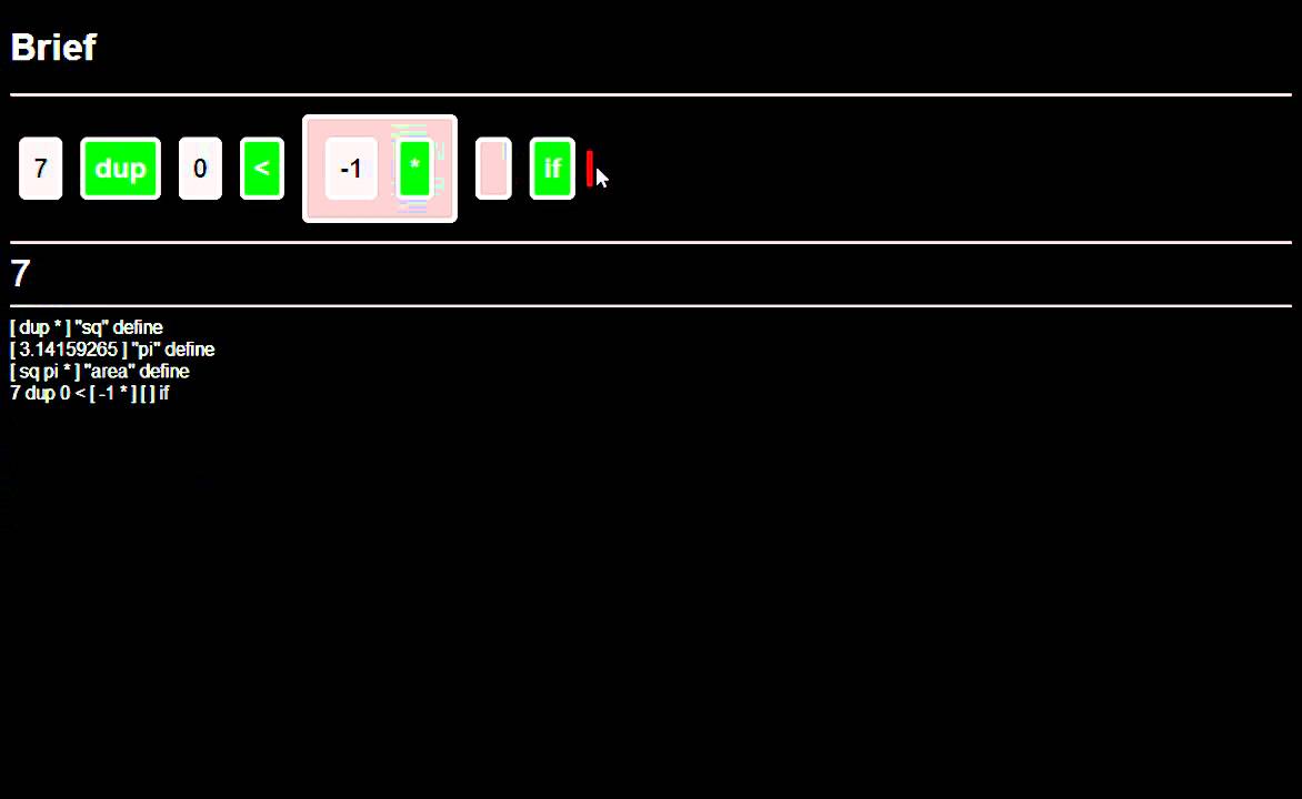 "Brief" Concatenative Programming Language Demo - YouTube