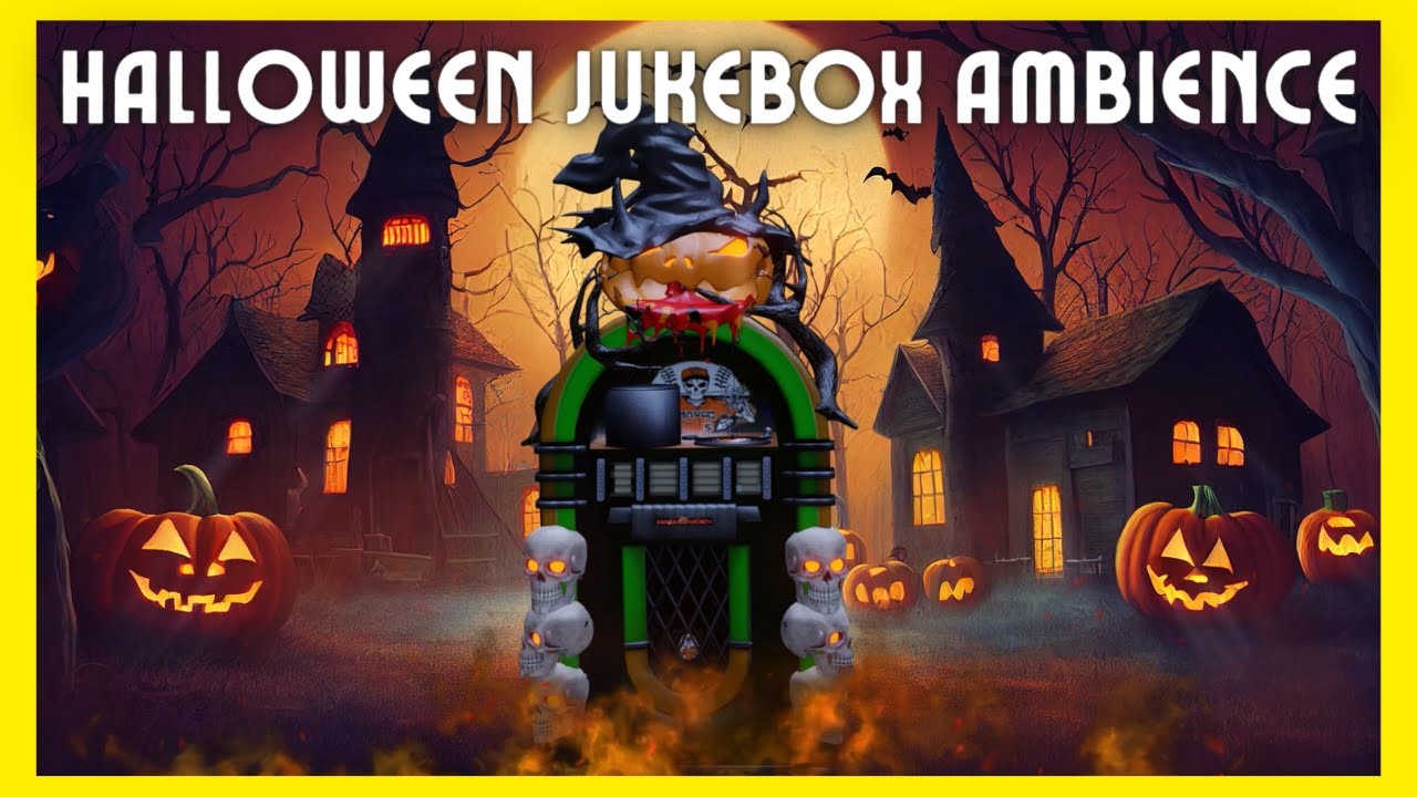 Halloween Jukebox, ambience ASMR, spooky sounds, crows, fire ...