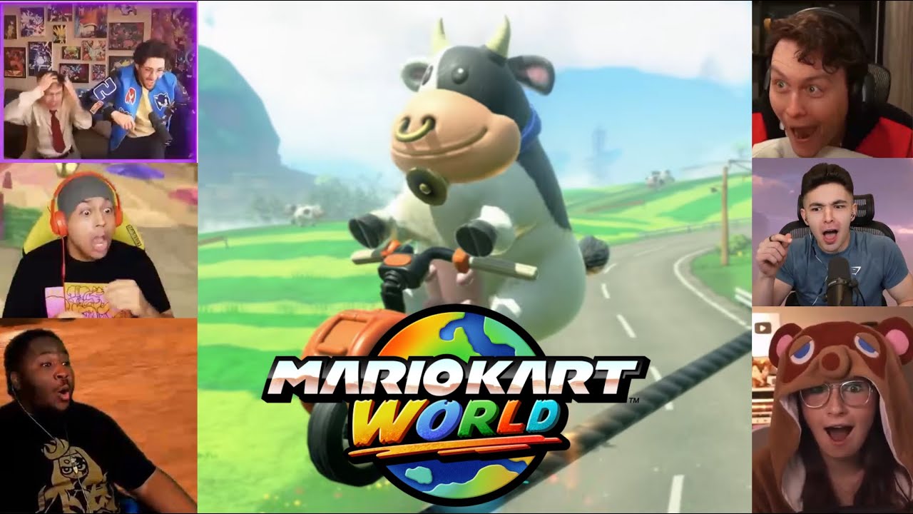 Youtubers React to Mario Kart World & MooMoo Cow Compilation - YouTube