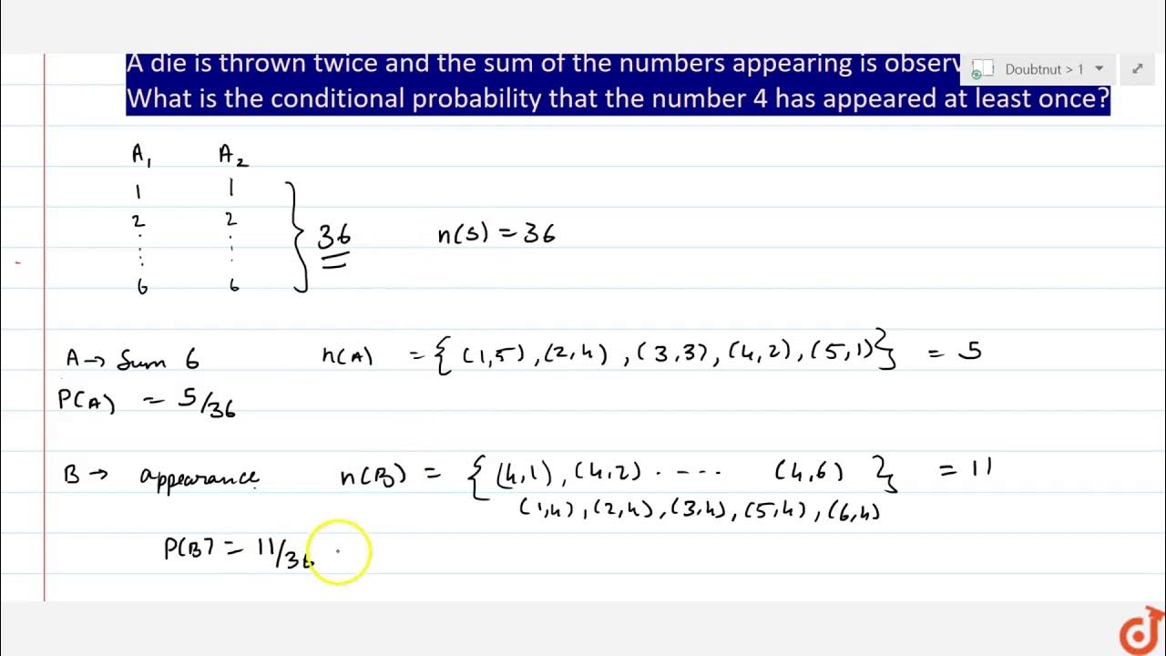 A die is thrown twice and the sum of the numbers appearing is observed to be 6. What is the ...